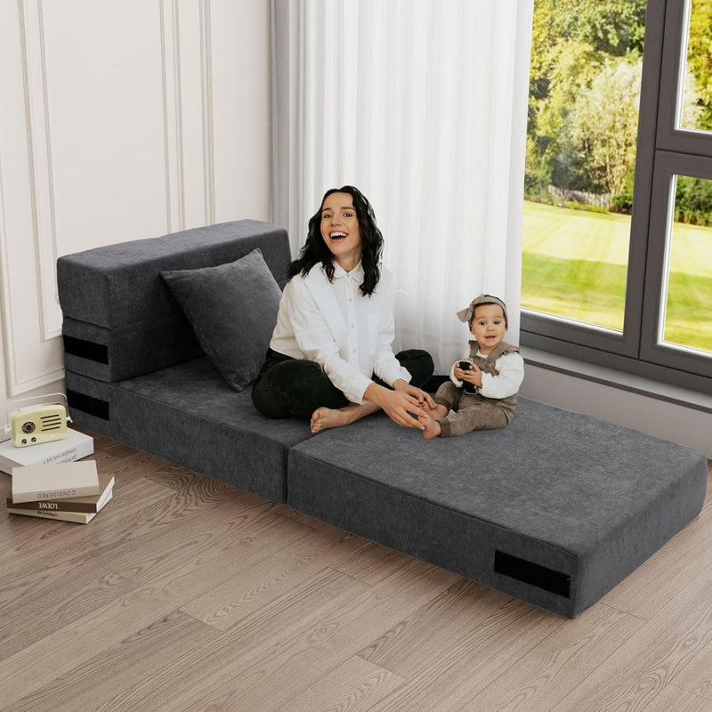 Folding Sofa Bed Convertible Sleeper Chair with Pillow Fold Out Couch Memory Foam Floor Mattress Futon Couch Lazy Sofa for Living Room Dorm